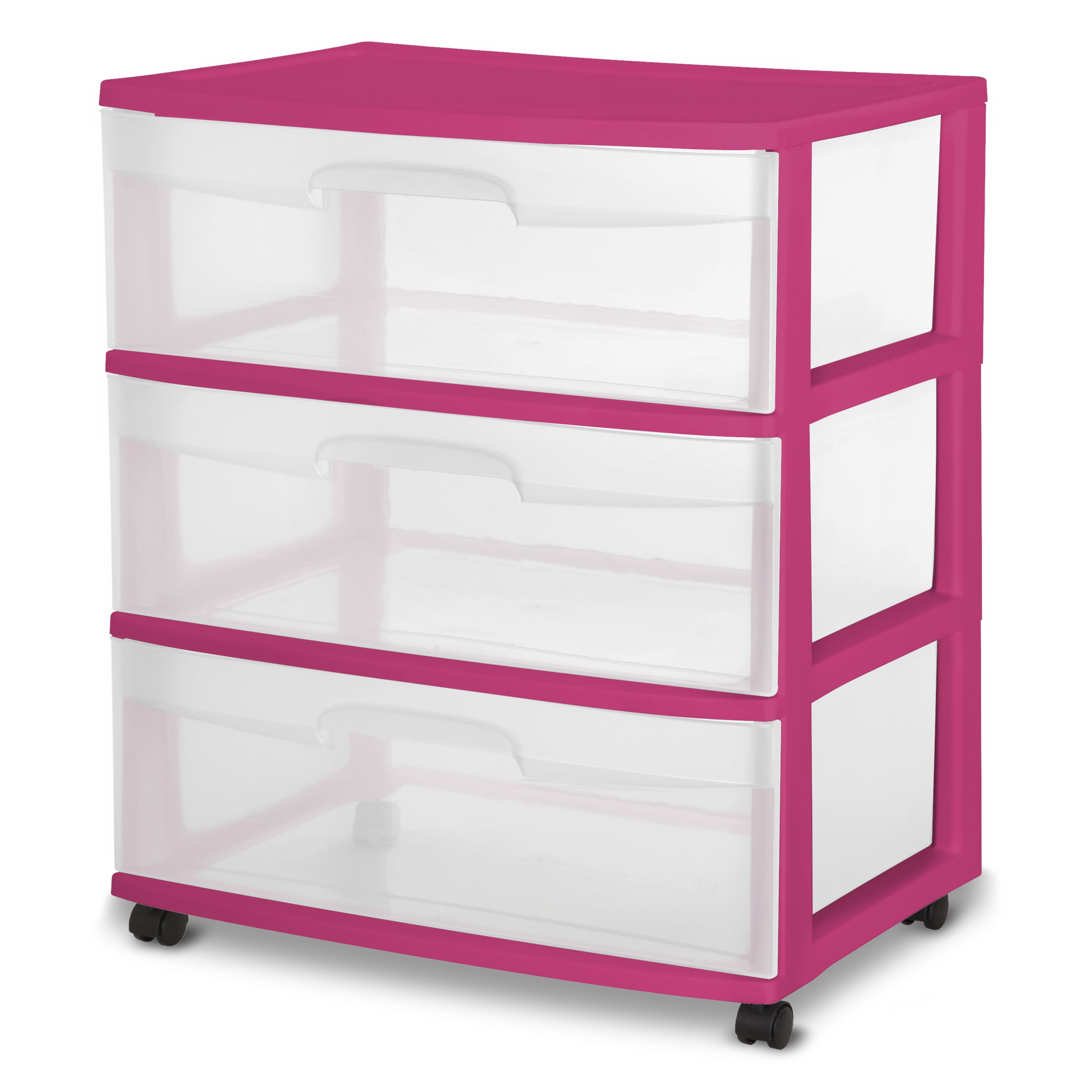 Sterilite Plastic Wide 3 Drawer Cart Fuchsia Supreme - Walmart.com