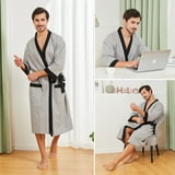 FashGudim 100% Cotton Knit Robe for Men Lightweight Summer Robes Thin Kimono Bathrobes Knee ...