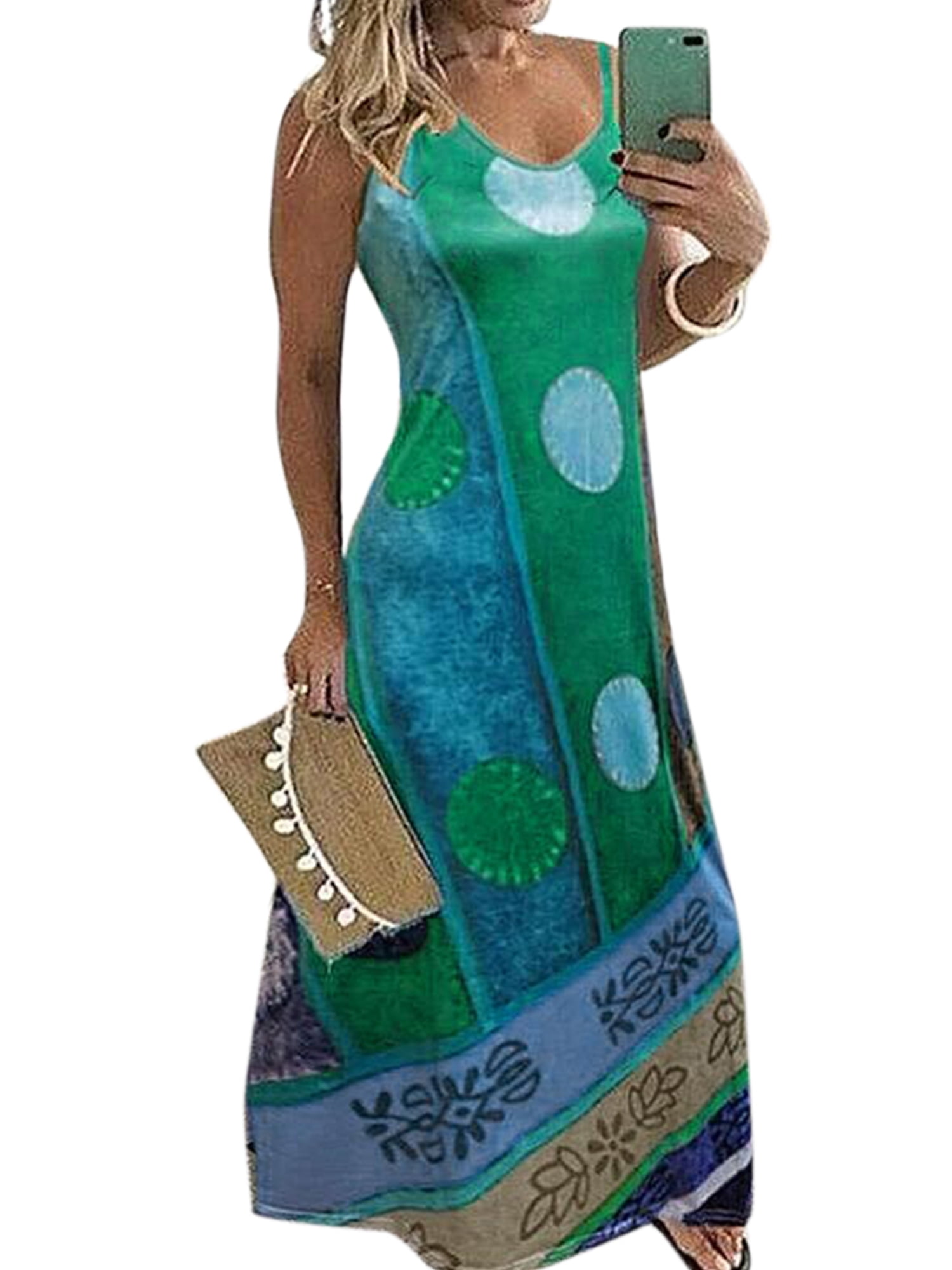 Enwejyy Women Sunderss Vacation Beach Long Dress Gradient Floral ...