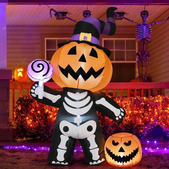 Joyfy 5 FT Halloween Inflatable Pumpkin Ghost with Colorful LED Lights ...