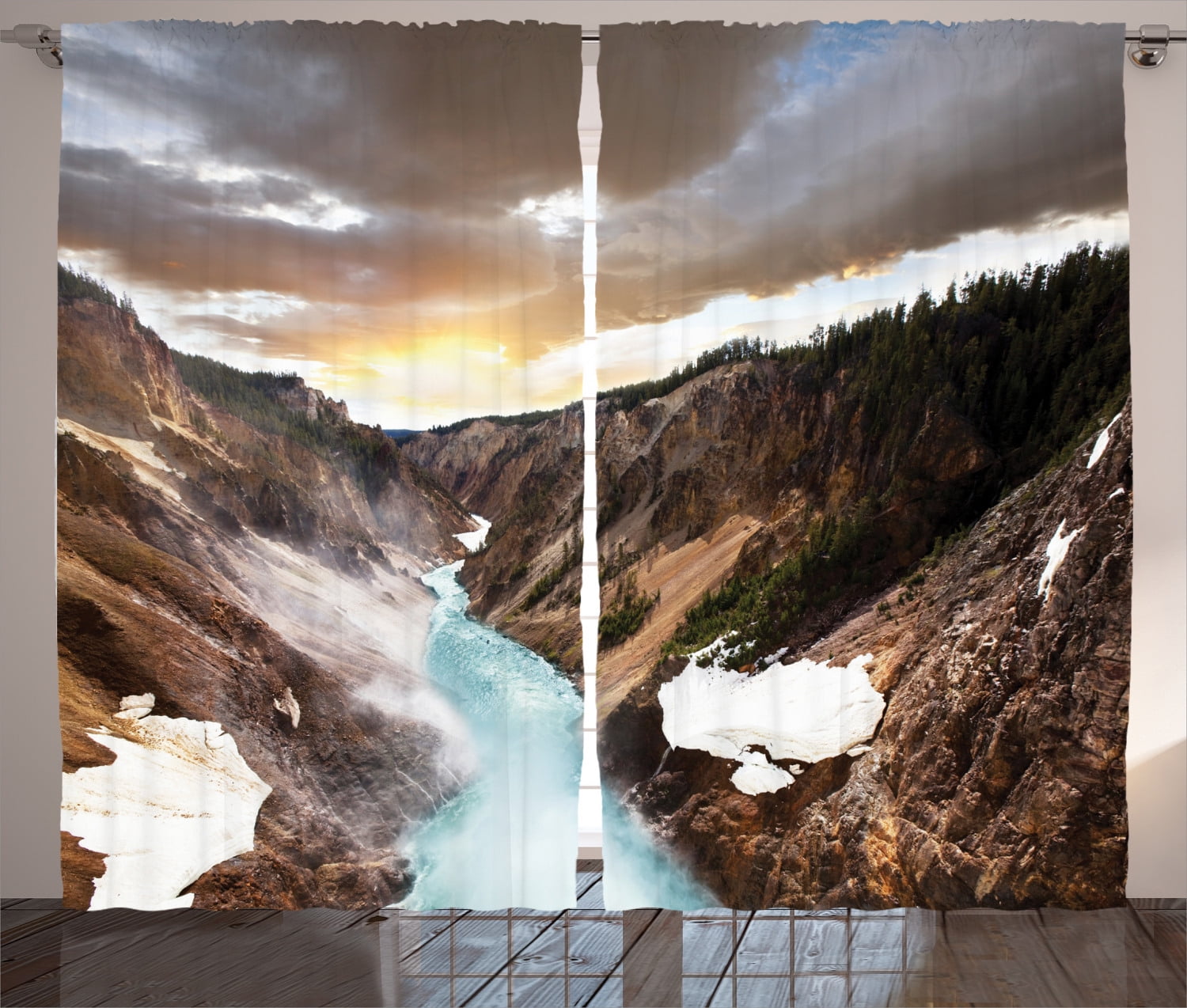 Yellowstone Decor Curtains 2 Panels Set, Canyon in Dramatic Sky Dark ...