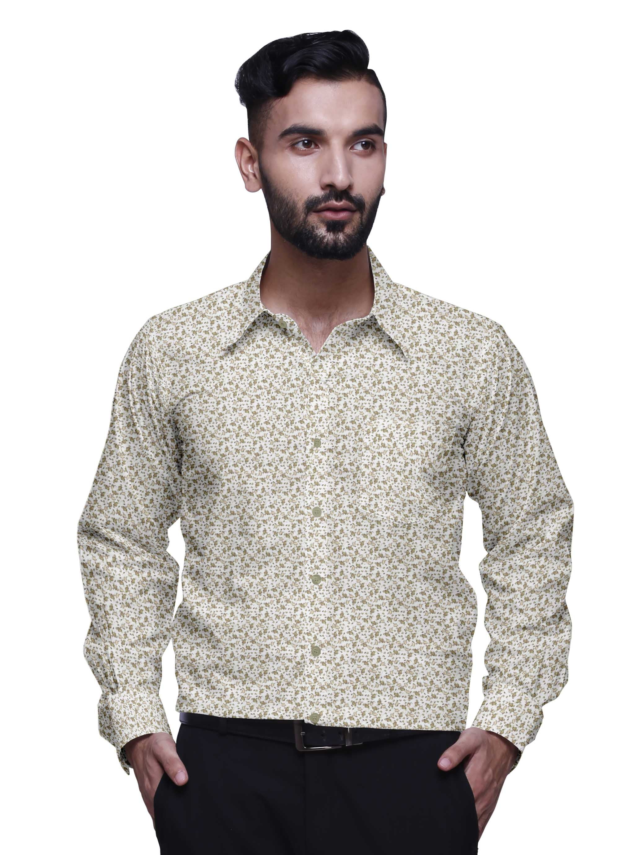 BESTMAN Cotton Shirt For Men Long Sleeve Printed Spread Collar Slim ...