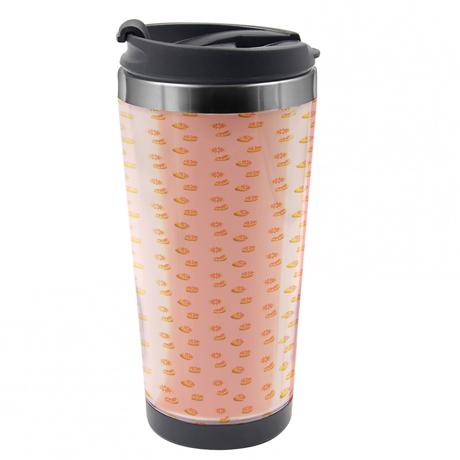 Fruit Travel Mug, Halved and Sliced Grapefruit, Steel Thermal Cup, 16 ...