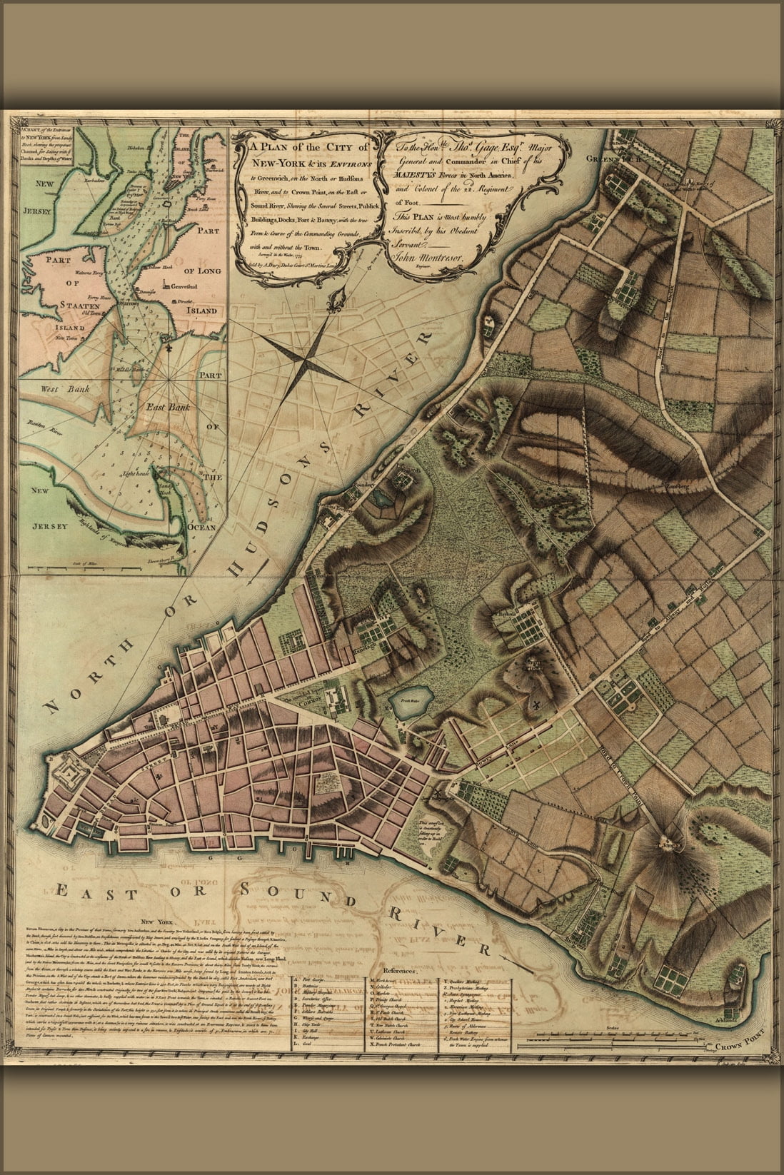 24"x36" Gallery Poster, map of new york city 1775 - Walmart.com