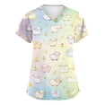 AHMOMEI Stretchy Cartoon Animal Print Scrub Tops V Neck Short Sleeve ...
