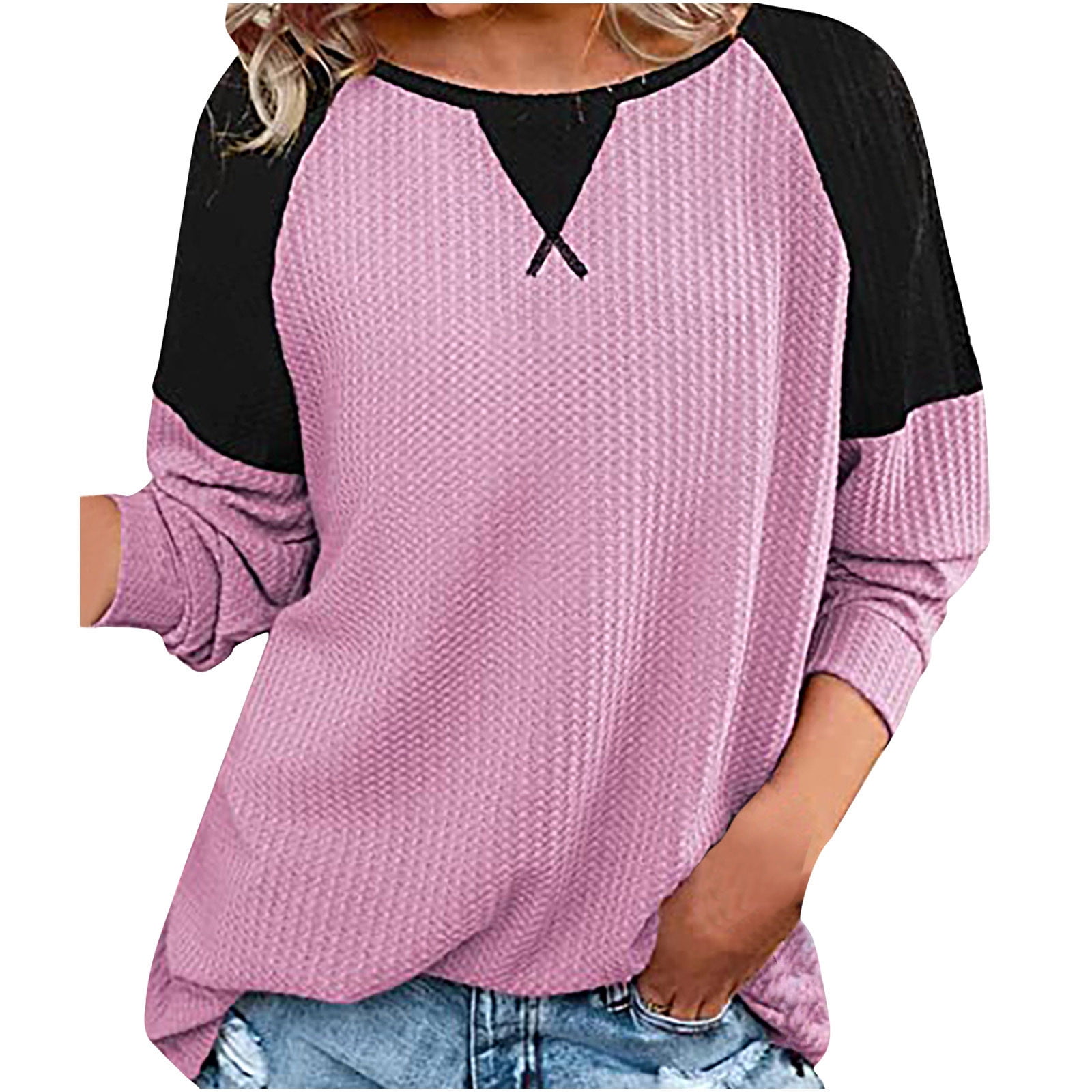 Abcnature Womens Long Sleeve Tops O Neck Patchwork Casual Loose T