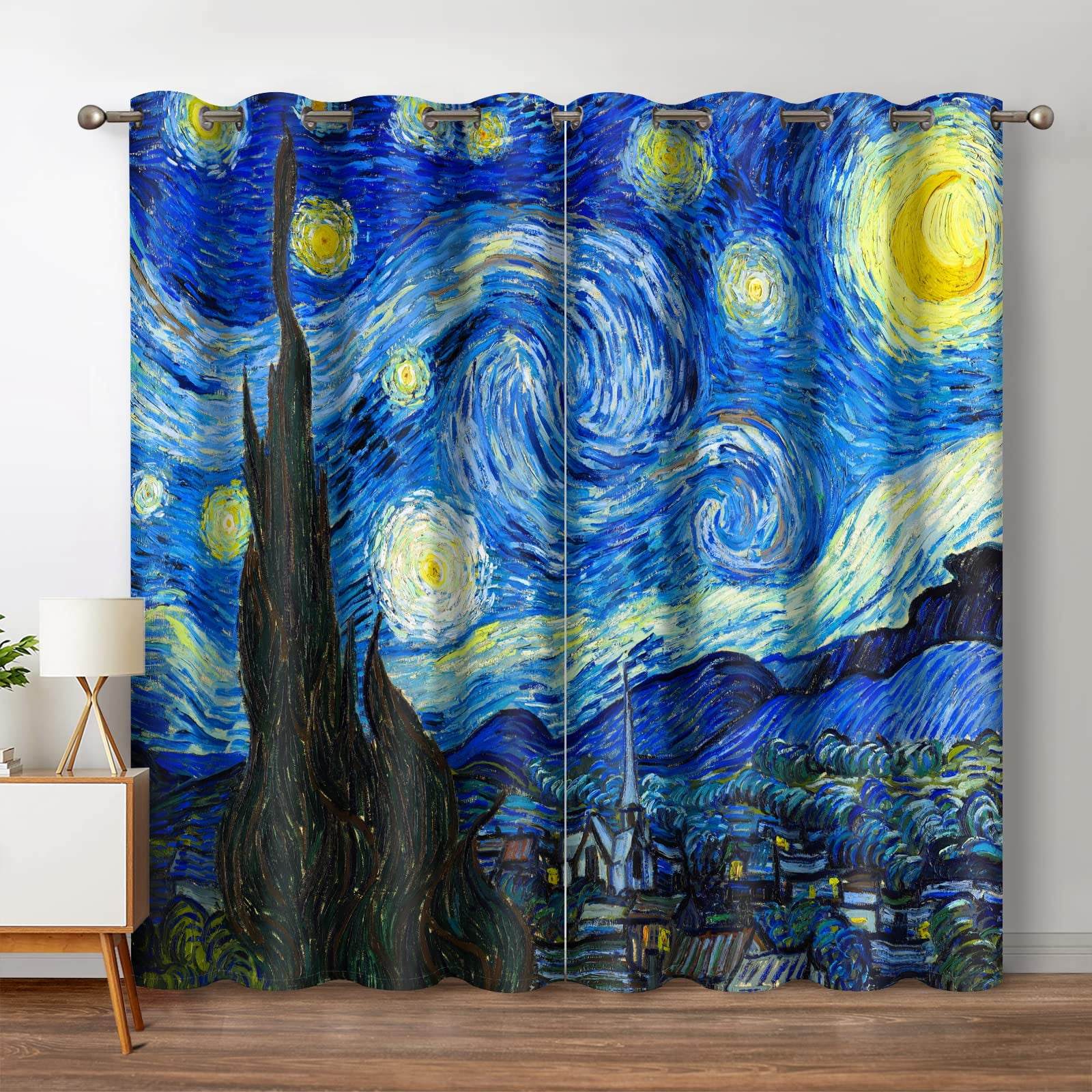 Jekeno Van Gogh Starry Night Theme,Sky Print Grommet Curtain Decor ...