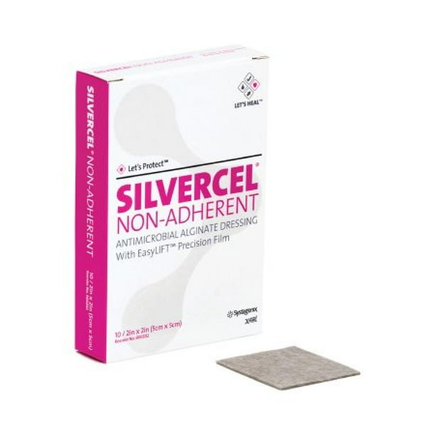 Silvercel Non-Adherent Antimicrobial Alginate Dressing, 2 Inches x 2 ...