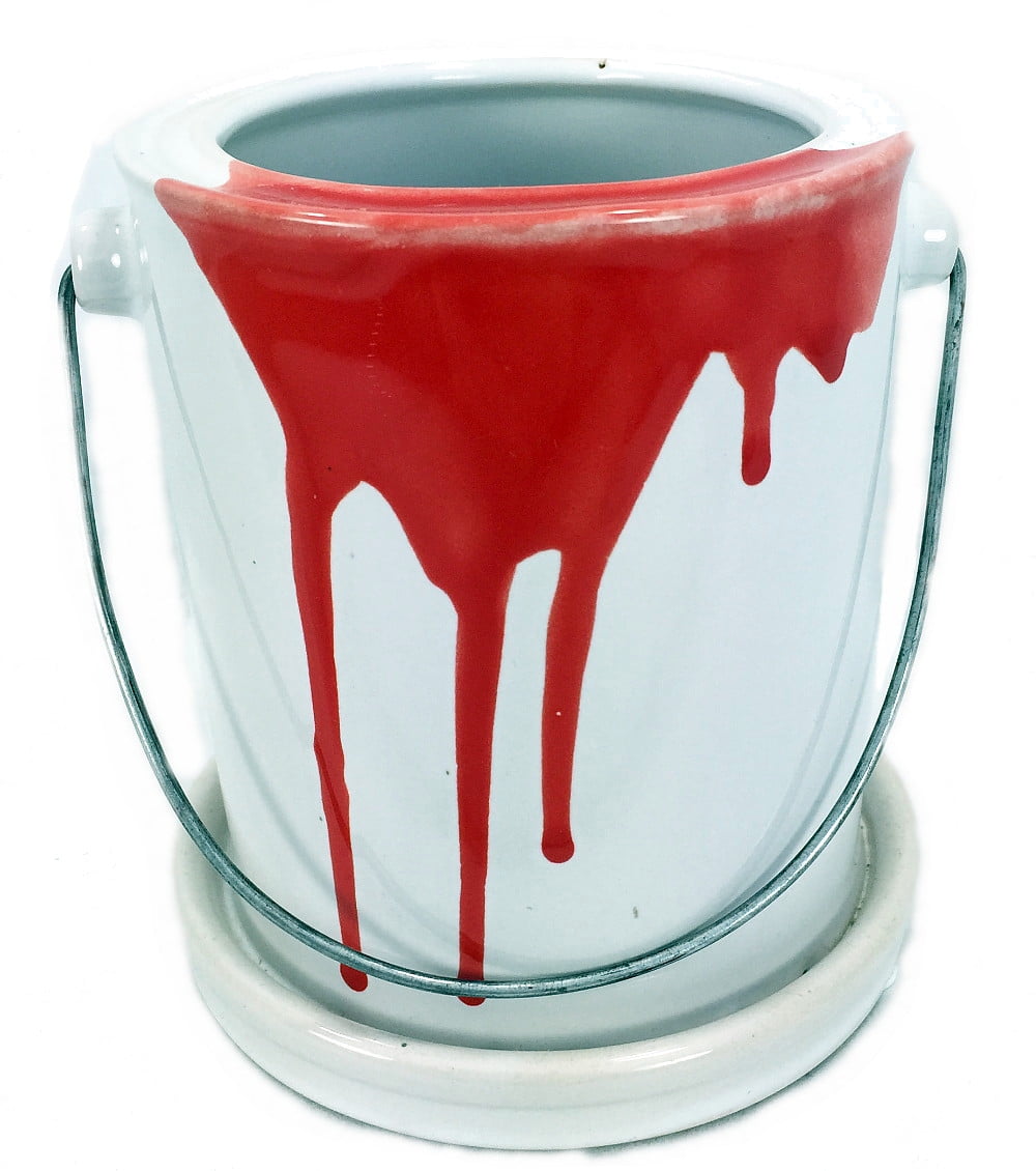 Glazed Ceramic Paint Can Pot/Saucer - Red - 4 1/2" x 4 1/2" + Felt Feet ...