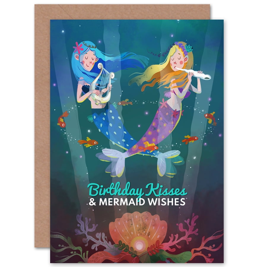 Mermaid Music Birthday Wishes And Kisses Greetings Card Plus Envelope ...