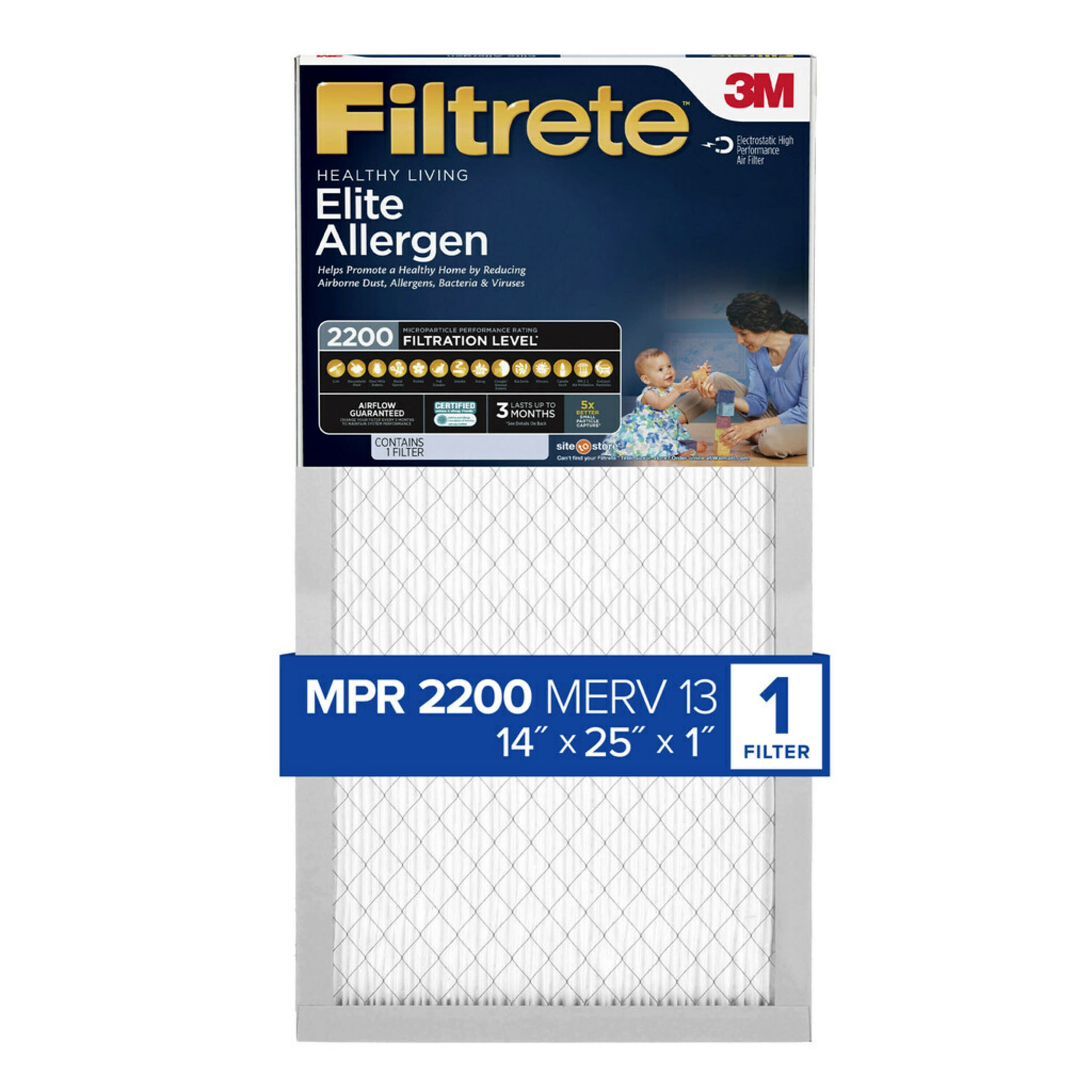 Filtrete By 3M 14x25x1 MERV 13 Elite Allergen Reduction HVAC Furnace
