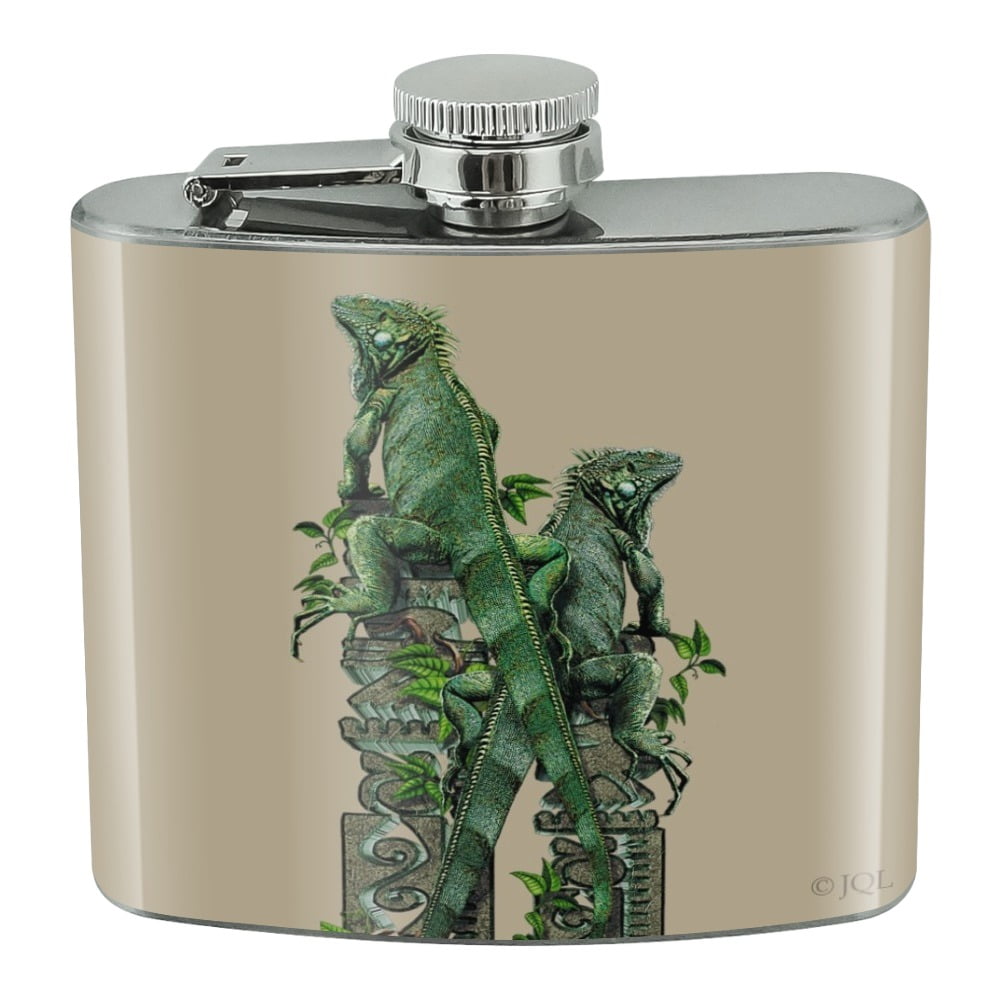 Iguanas Lizards Aztec Temple Stainless Steel 5oz Hip Drink Kidney Flask ...