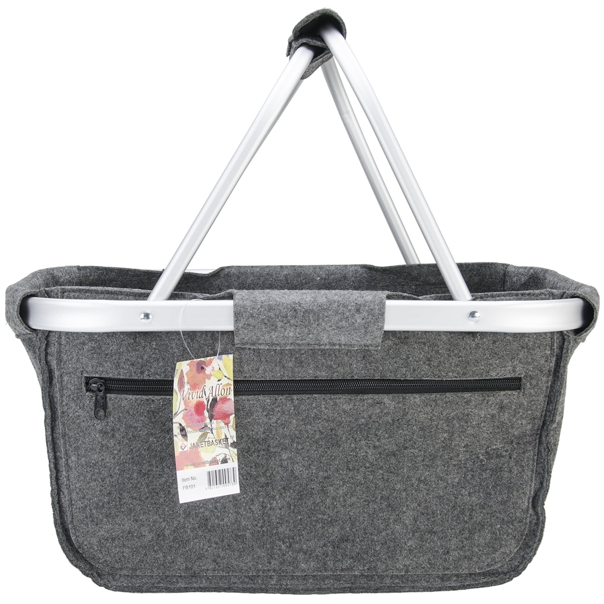 JanetBasket Charcoal Felt Aluminum Frame Basket-18" x 10" x 9-1/2 ...