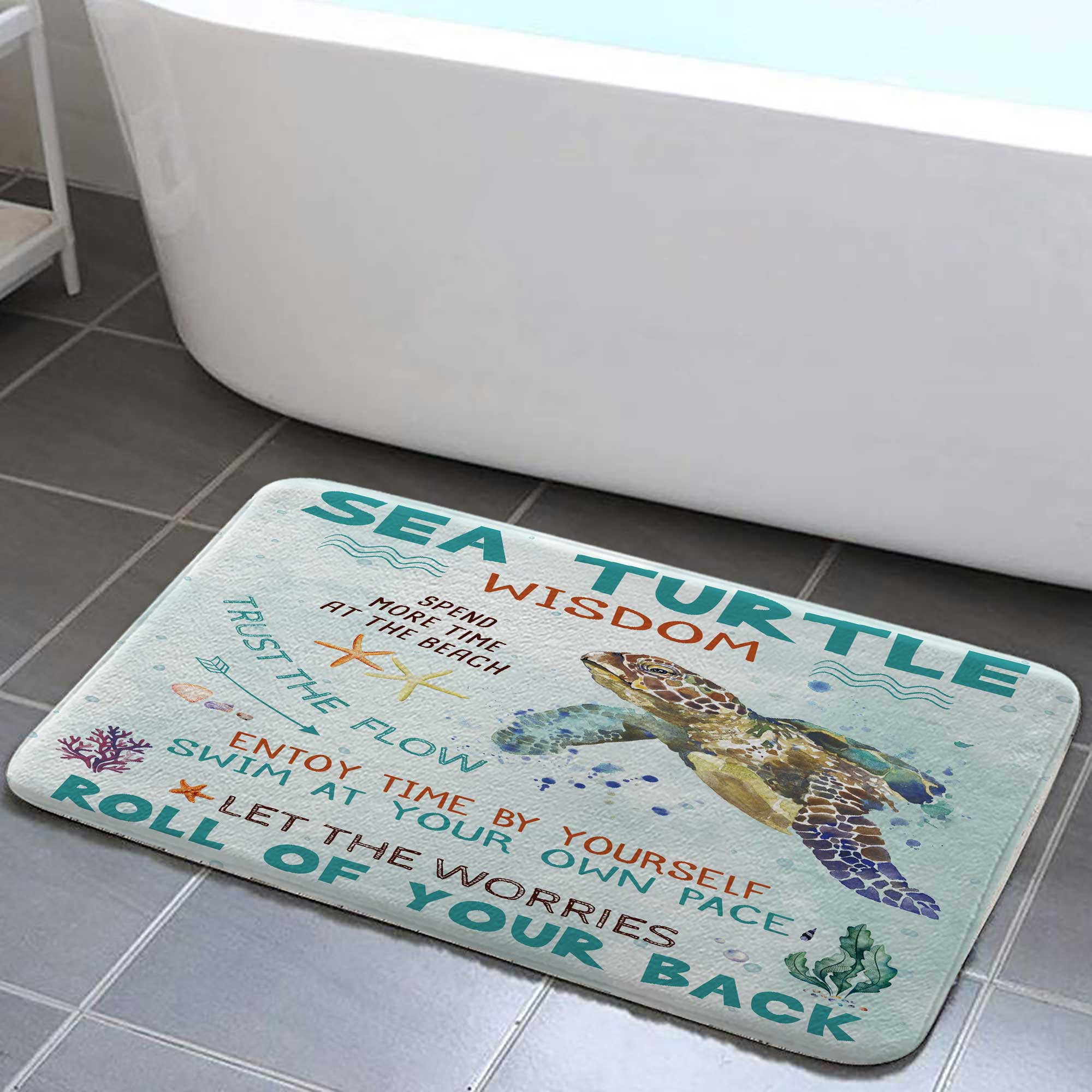 Sea Turtle Bathroom Mat, Summer Ocean Animal Beach bath mats for ...