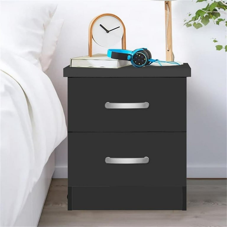 Home Square 2 Piece Set with Wardrobe Armoire and 2 Drawer Nightstand in Black 2493617 PKG