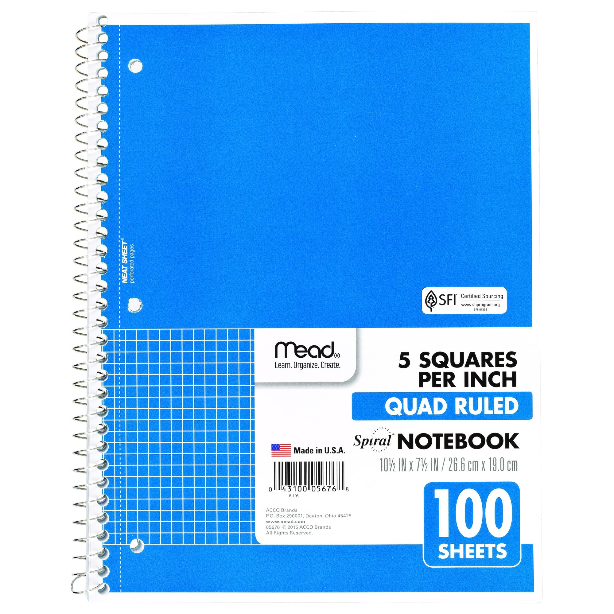 Mead Spiral Notebook 1 Subject Graph Ruled 100 Sheets 10 12 x 7 12 Blue ...