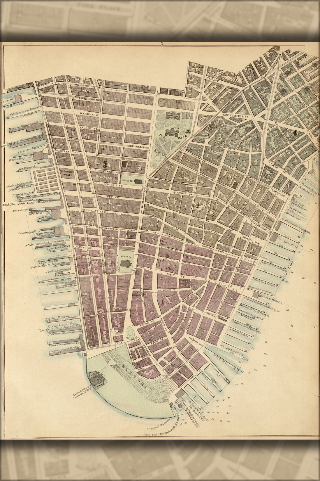 24"x36" Gallery Poster, map of southern manhattan new york city 1867 ...