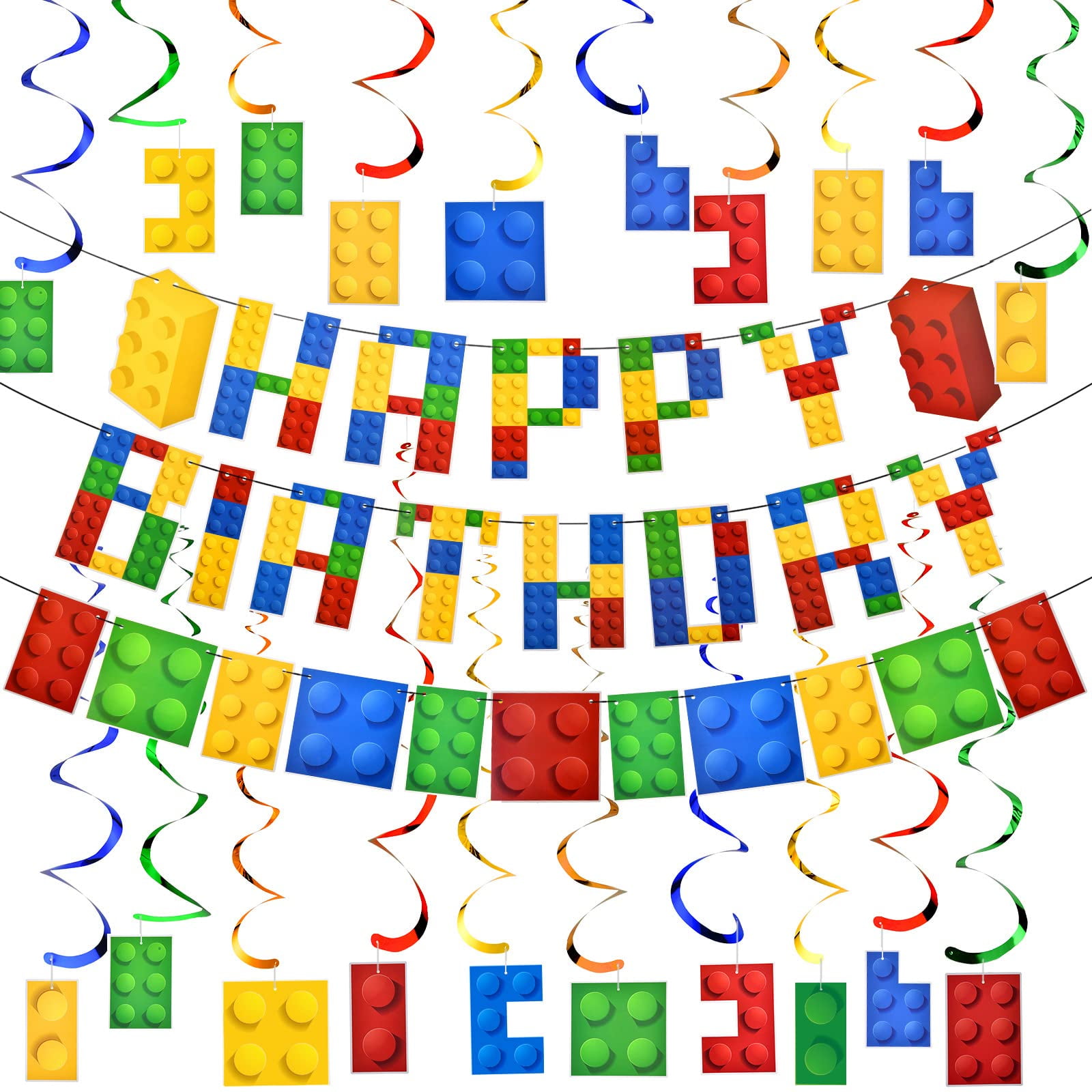 23 Pieces Building Block Birthday Party Backdrop Supplies Include ...