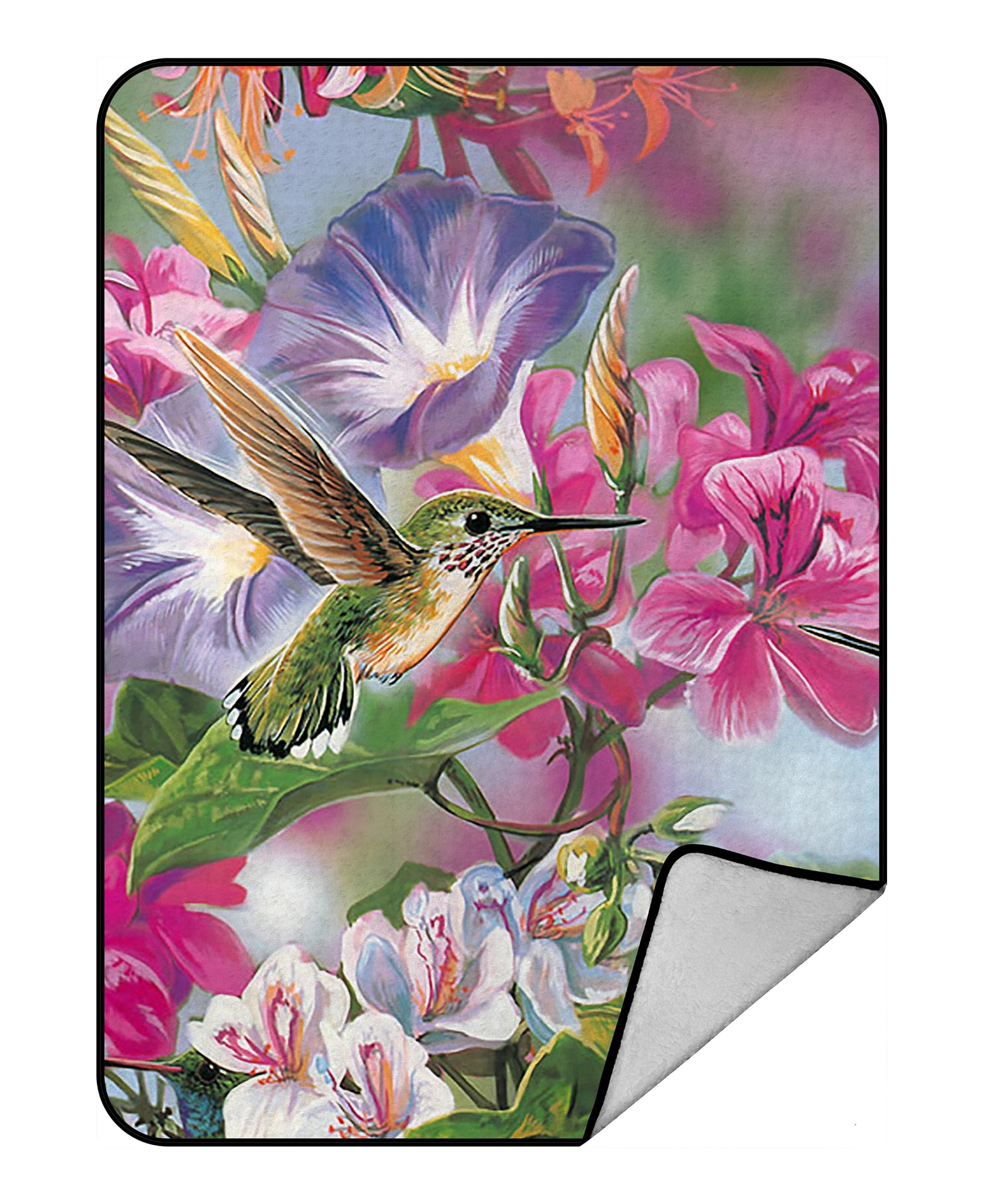 GCKG Novelty Hummingbird Fleece Blanket Crystal Velvet Front and ...