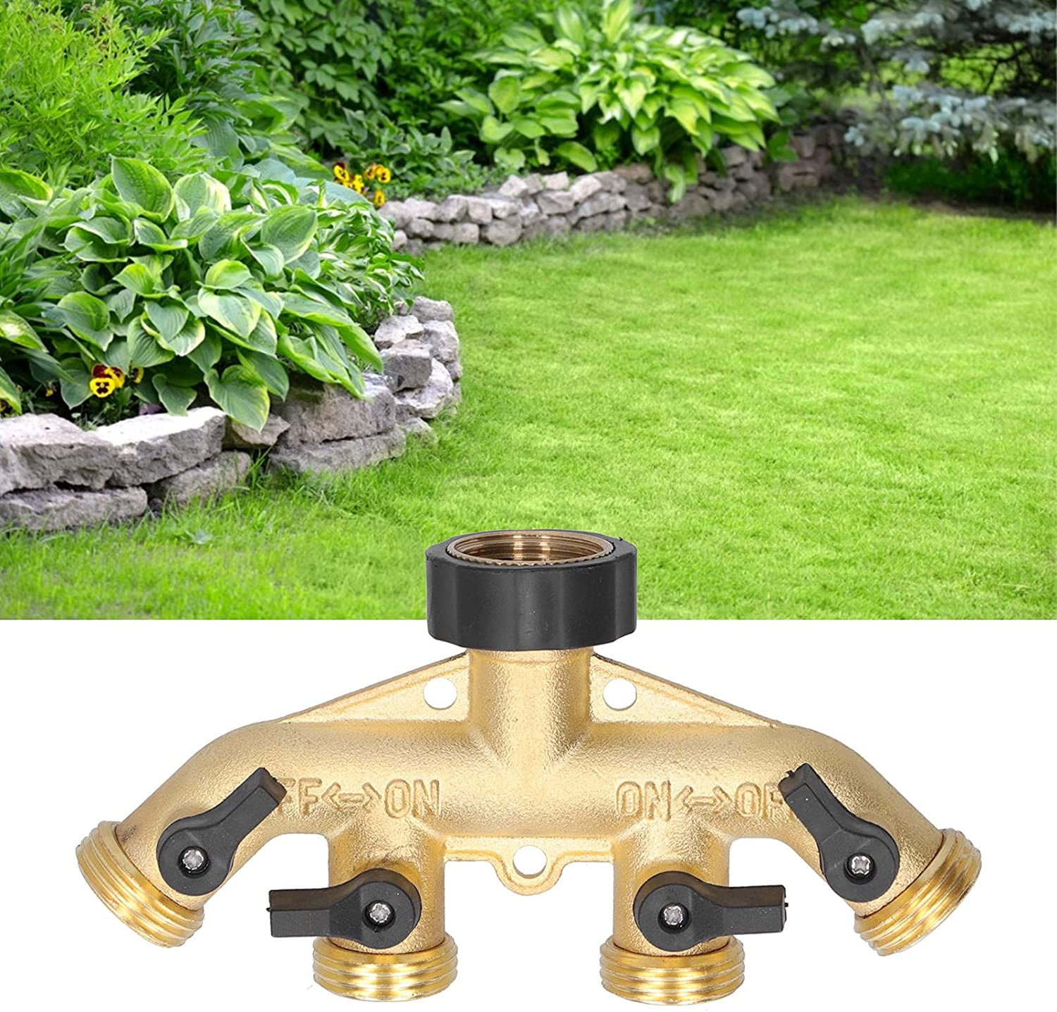 Hose Spigot Adapter, Hose Splitter 4 Water Outlets Solid Brass Easy ...