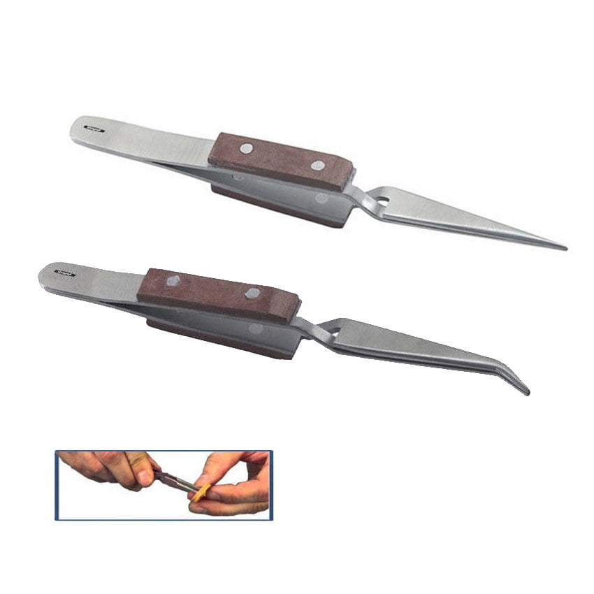 Cross Lock Tweezers Fiber Grip Tweezers Self Closing 4-1/2" Bent ...