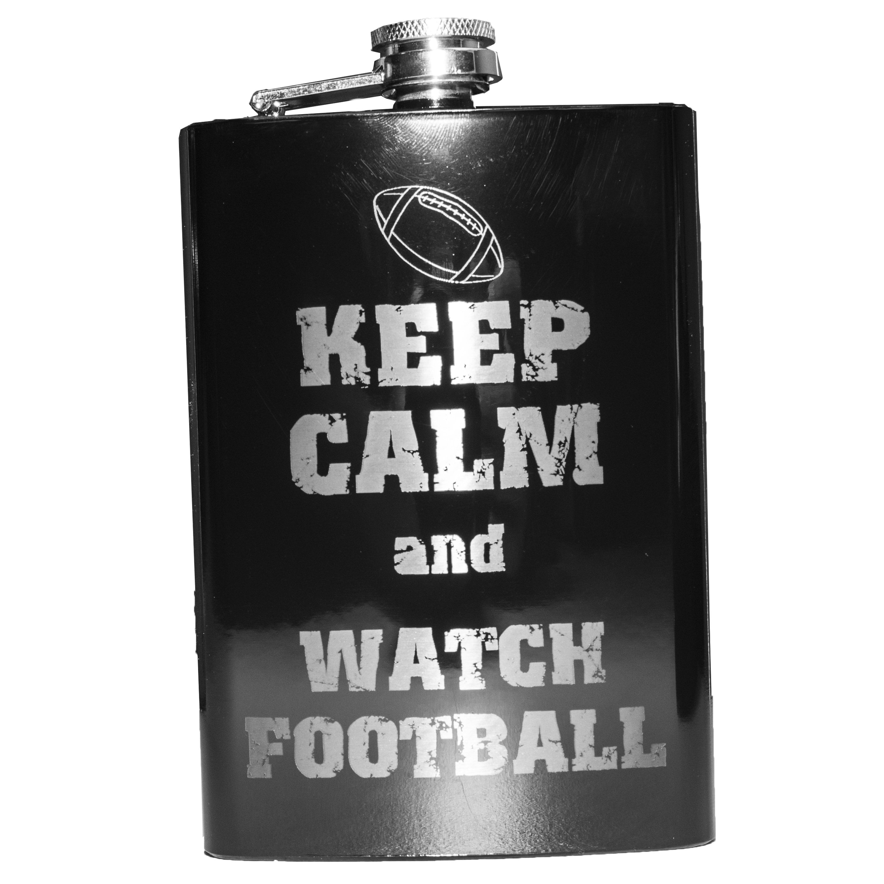 8oz BLACK Keep Calm and Watch Football Flask Laser Engraved - Walmart.com