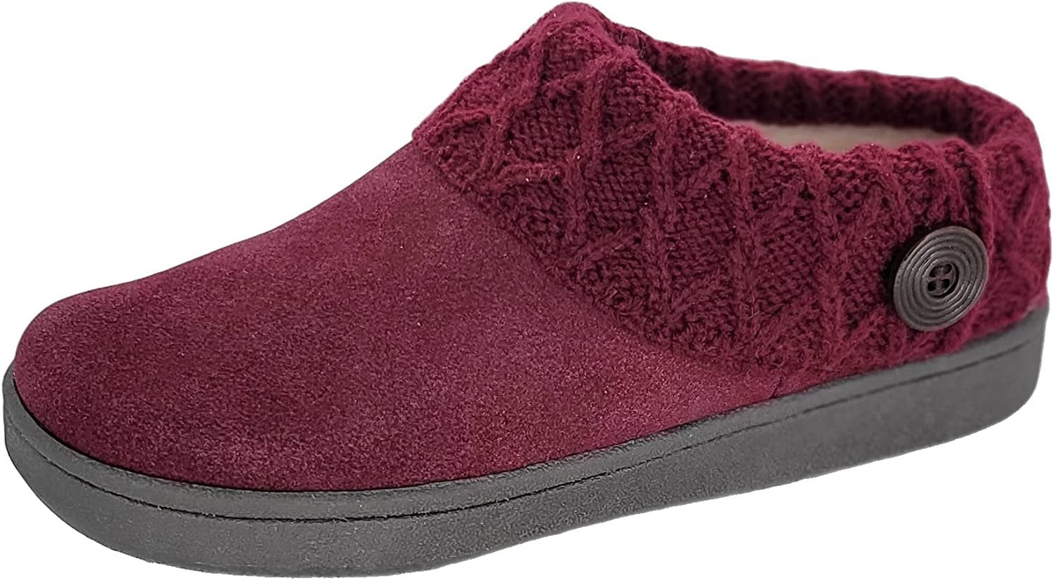 Clarks Womens Suede Leather Comfort Clog Knitted Collar Slipper - Plush ...