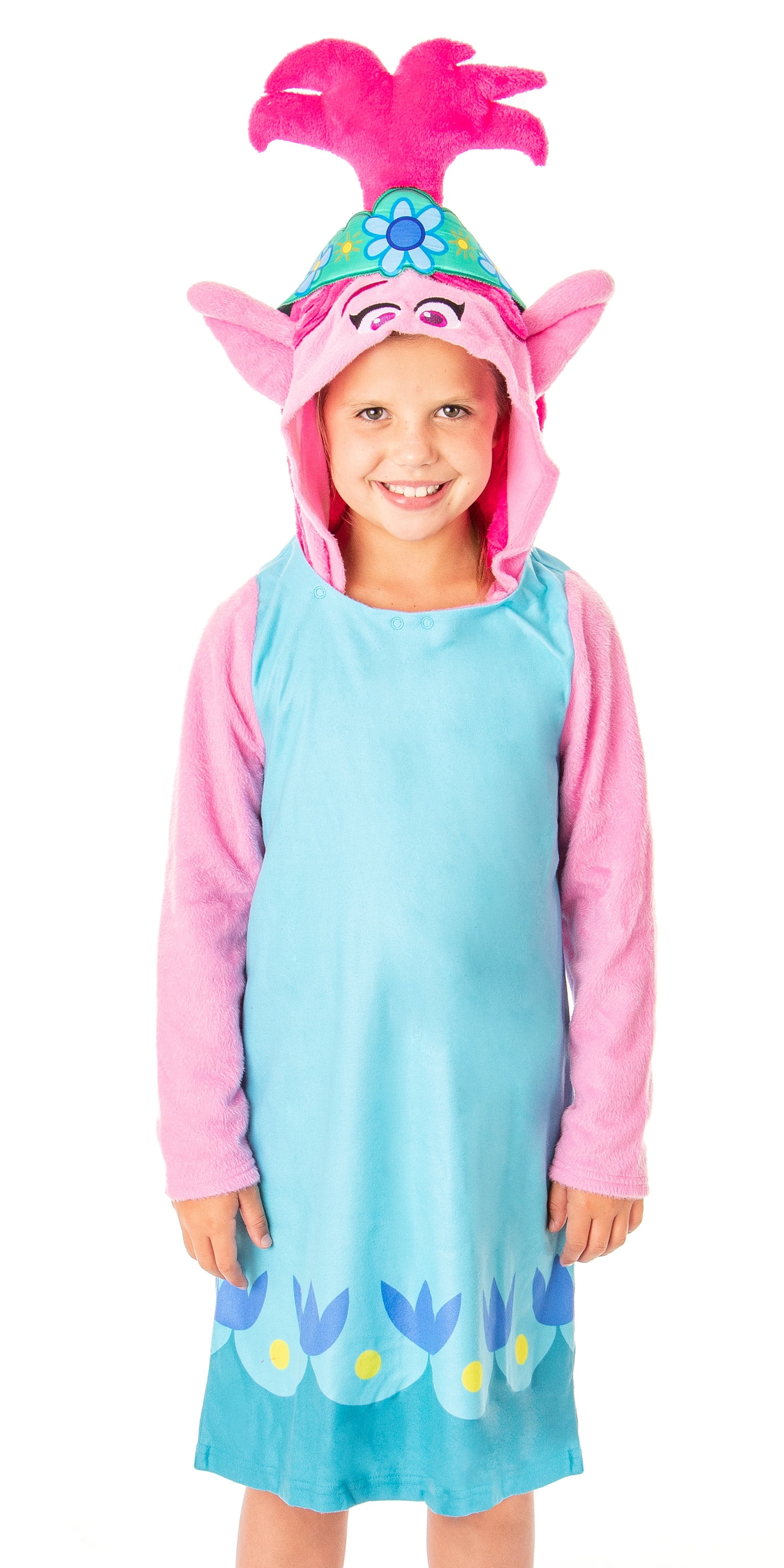 Dreamworks Trolls Movie Girls' Poppy Hooded Costume Nightgown Sleep ...