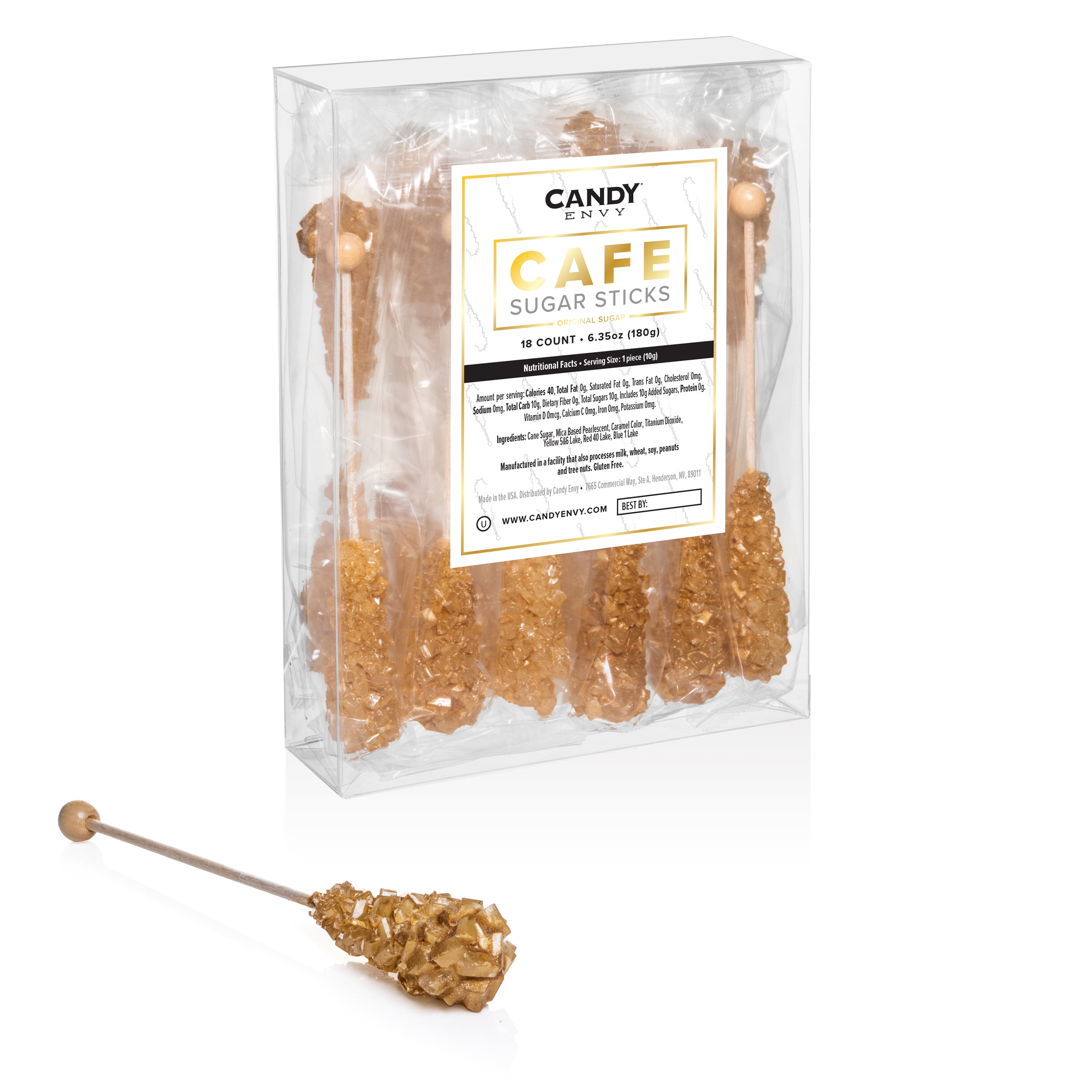 Candy Envy Gold Cafe Sugar Sticks, 18 Individually-Wrapped Sugar Sticks ...