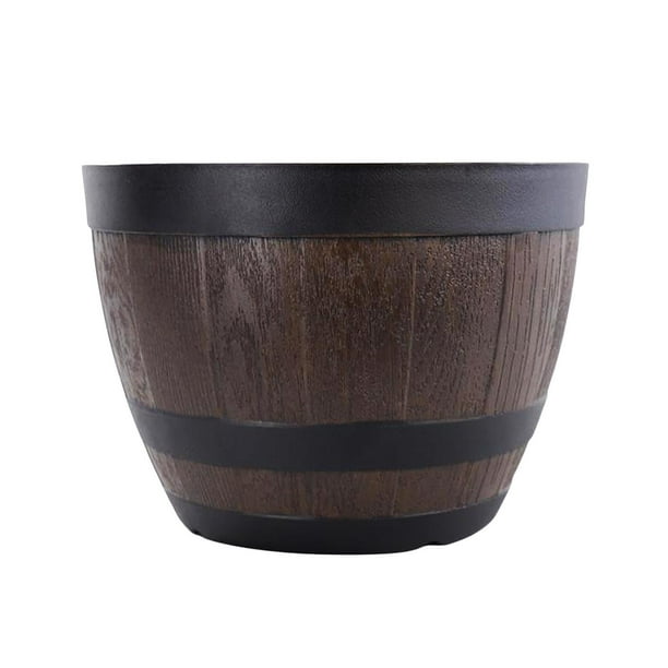 Large Round Barrel Flower Pots Planter Patio Outdoor Garden 11.3 inch ...