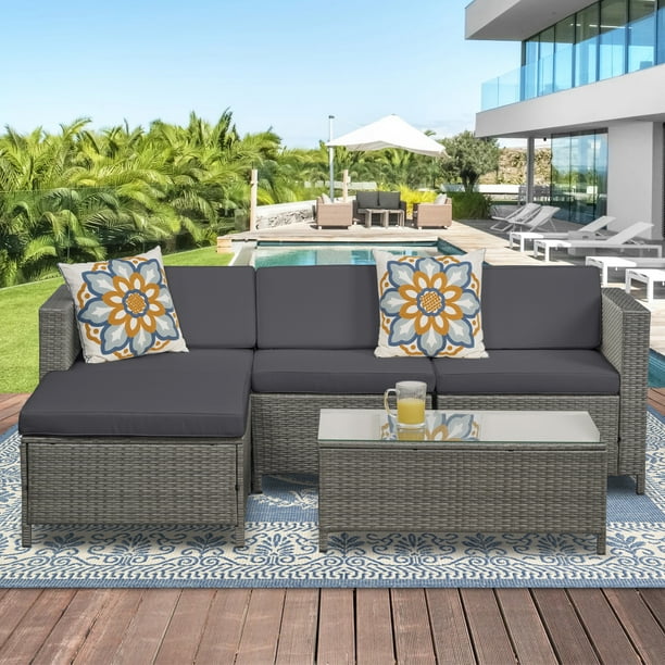 Royalcraft Outdoor Patio Set,5 Pcs PE Wicker Rattan Outdoor Furniture ...