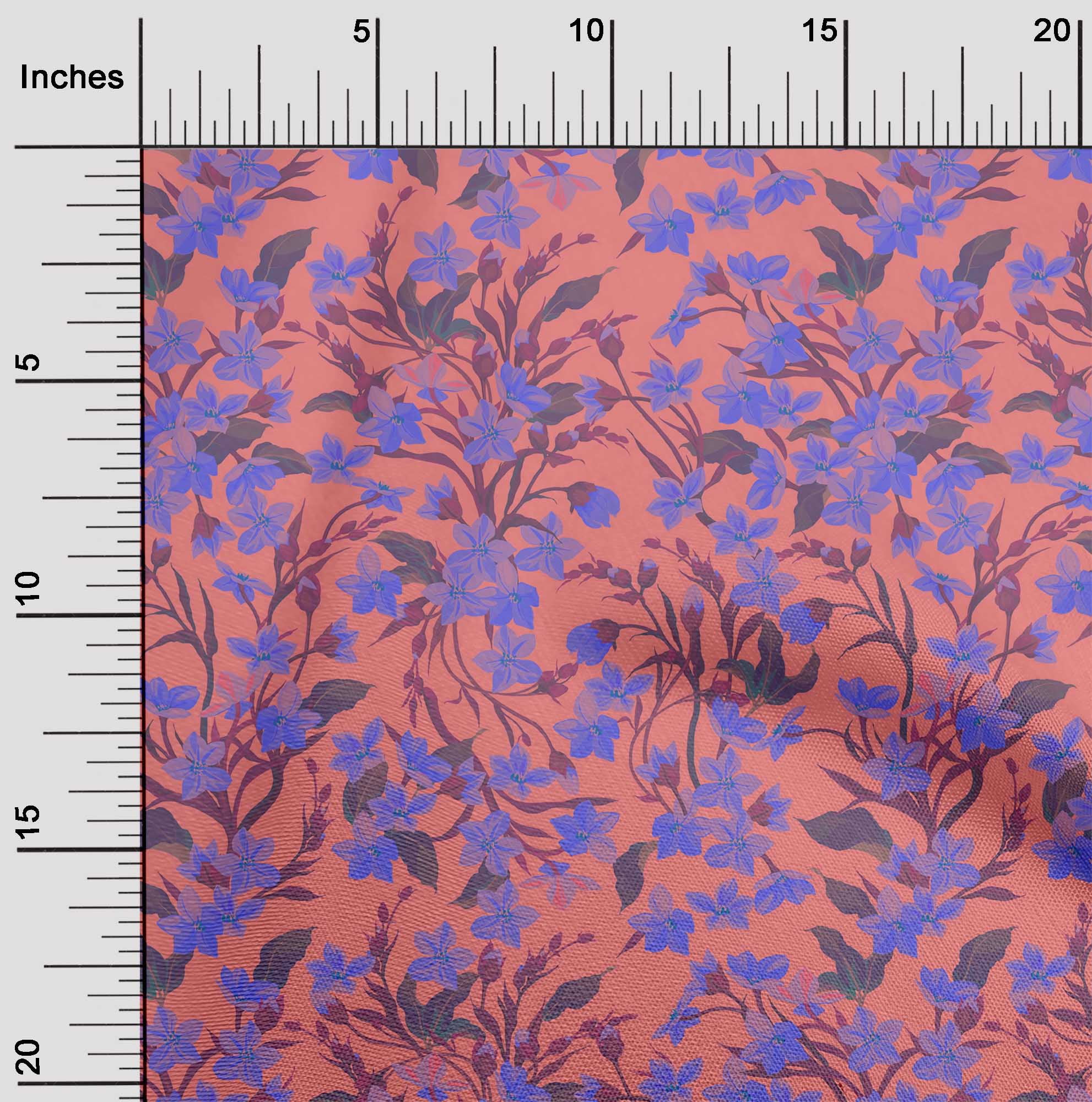 oneOone Viscose Chiffon Dark Peach Orange Fabric Leaves & Floral ...
