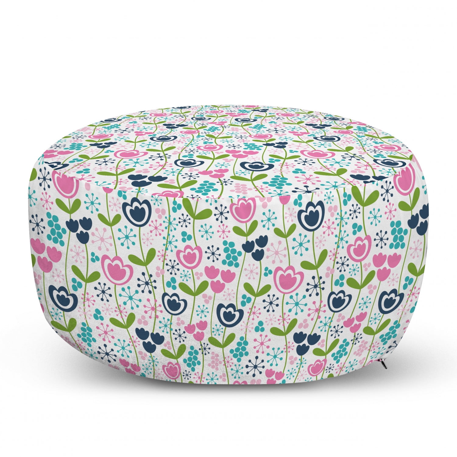 Floral Pouf Cover with Zipper, Romantic Season Flowers on Branches ...