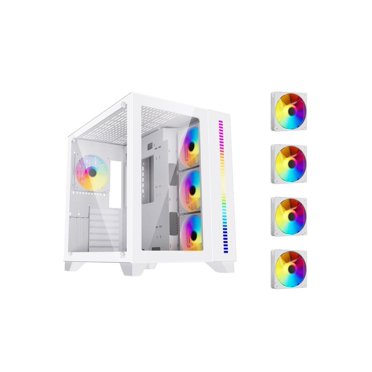DIYPC ARGB-Q3-W Gaming Case, Micro ATX, W/3 ARGB Fans & USB 3.0, White ...