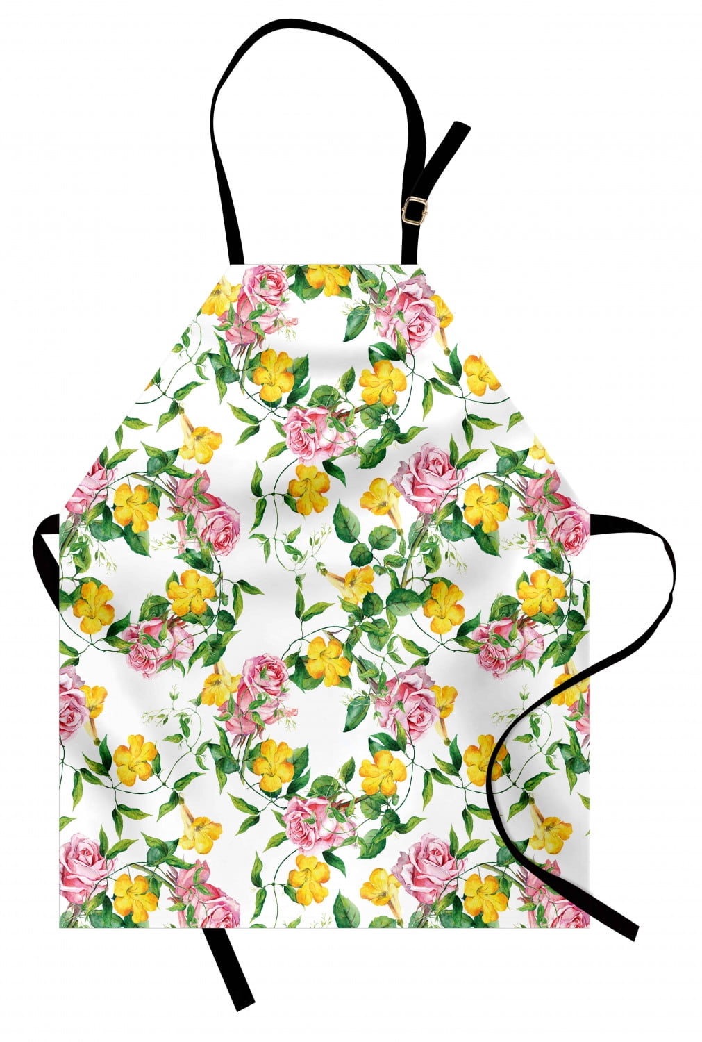 Yellow Flower Apron Flourishing Bindweed and Pink Roses Leaves ...