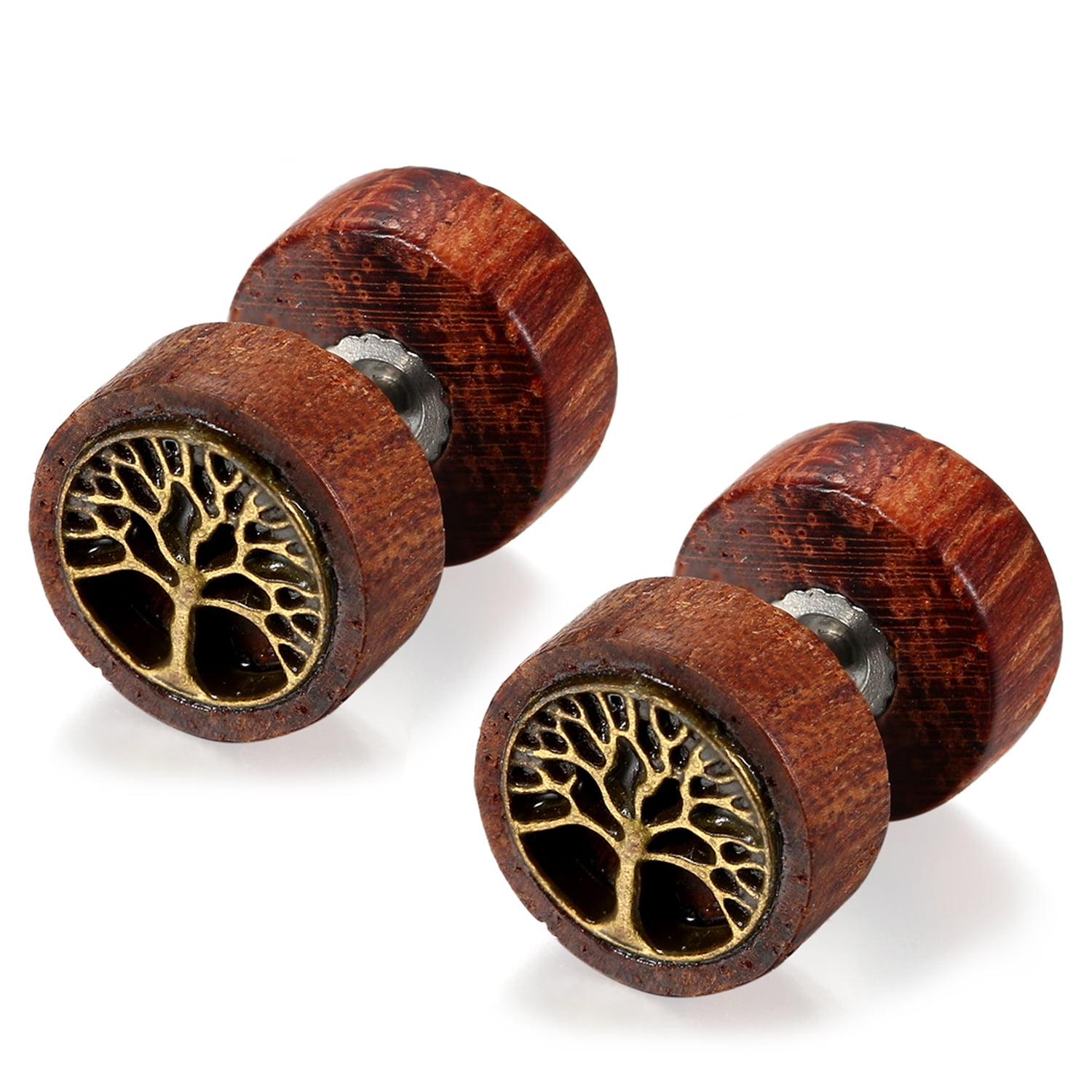 OIDEA 10mm Wood Tree of Life Piercing Fake Gauges Earrings Stud for Men ...