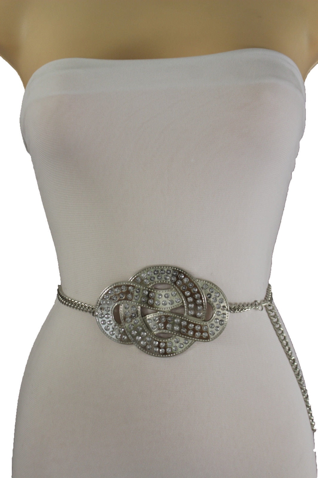 Women Fashion Belt Hip High Waist Silver Metal Chains Big Infinity ...