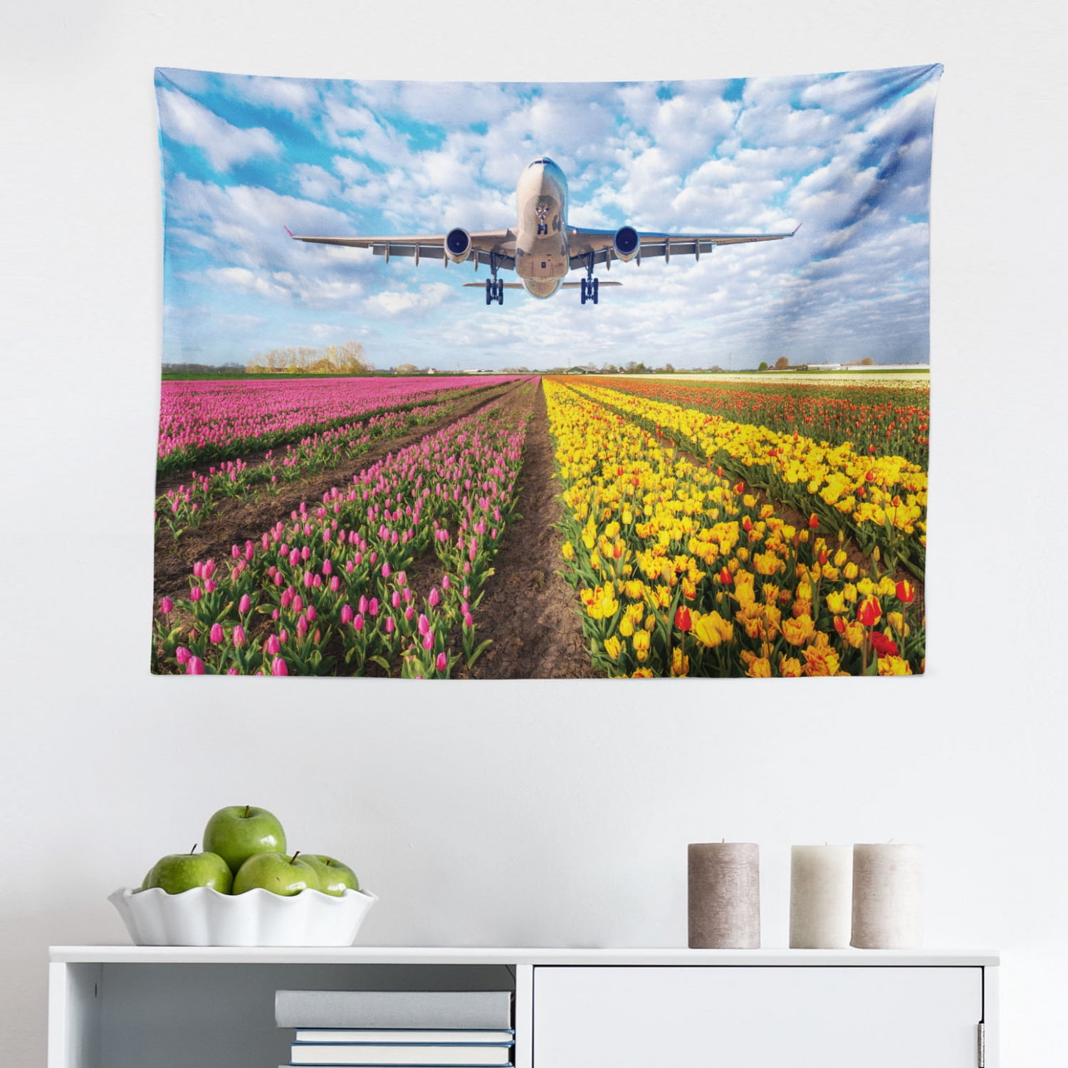 Field of Flower Tapestry, Breathtaking Vast Scenery of Lake and ...
