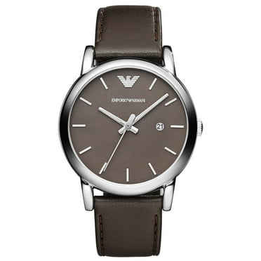 Emporio Armani Men's Classic Chronograph Cream Face Brown Leather Strap ...