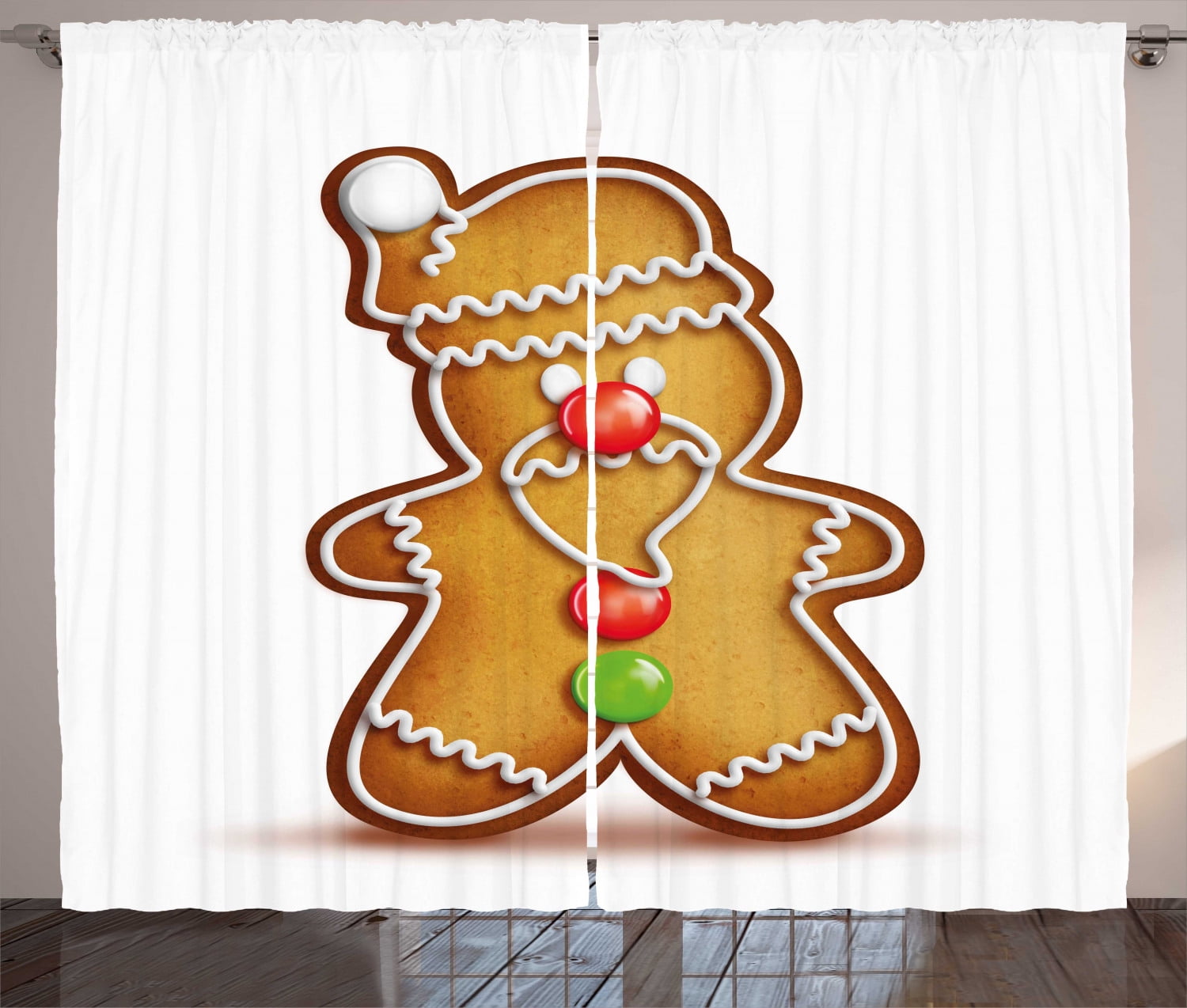 Gingerbread Man Curtains 2 Panels Set, Whimsical Cartoon Santa ...