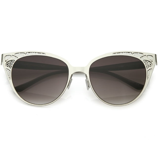 Retro Cat Eye Sunglasses Perforated Metal Oval Neutral Color Flat Lens
