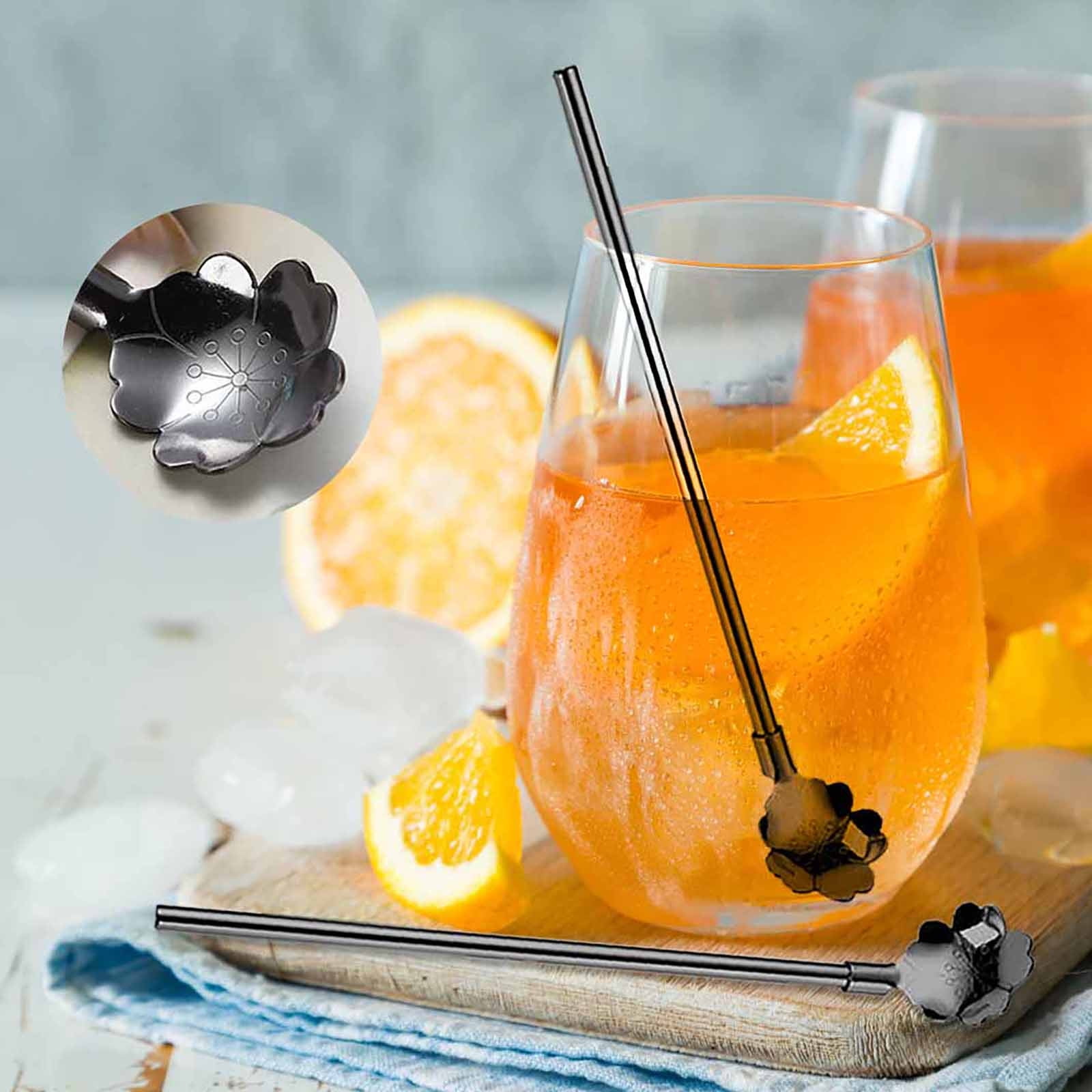 Dengmore Stainless Steel Straw Spoon Flower Straw Set Milk Tea Drink ...