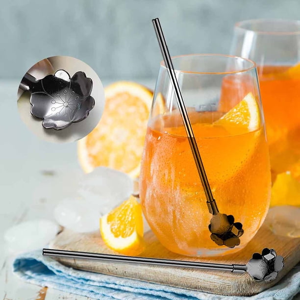 Snorda Stainless Steel Straw Spoon Flower Straw Set Milk Tea Drink ...