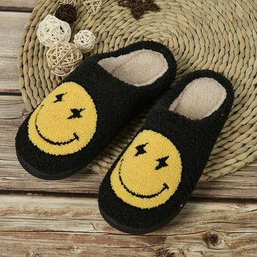 Smiley Face Slippers (Unisex), Slip Resistant, Slide-On House Shoes ...