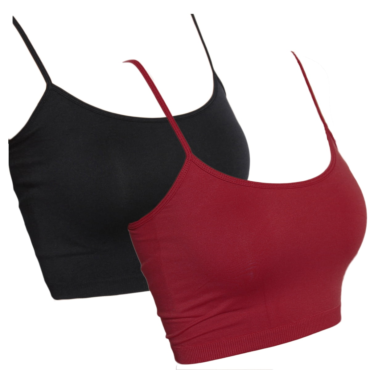 TheMogan Women's 2 PACK Spaghetti Strap Bra Top Under Layer Crop Tank ...