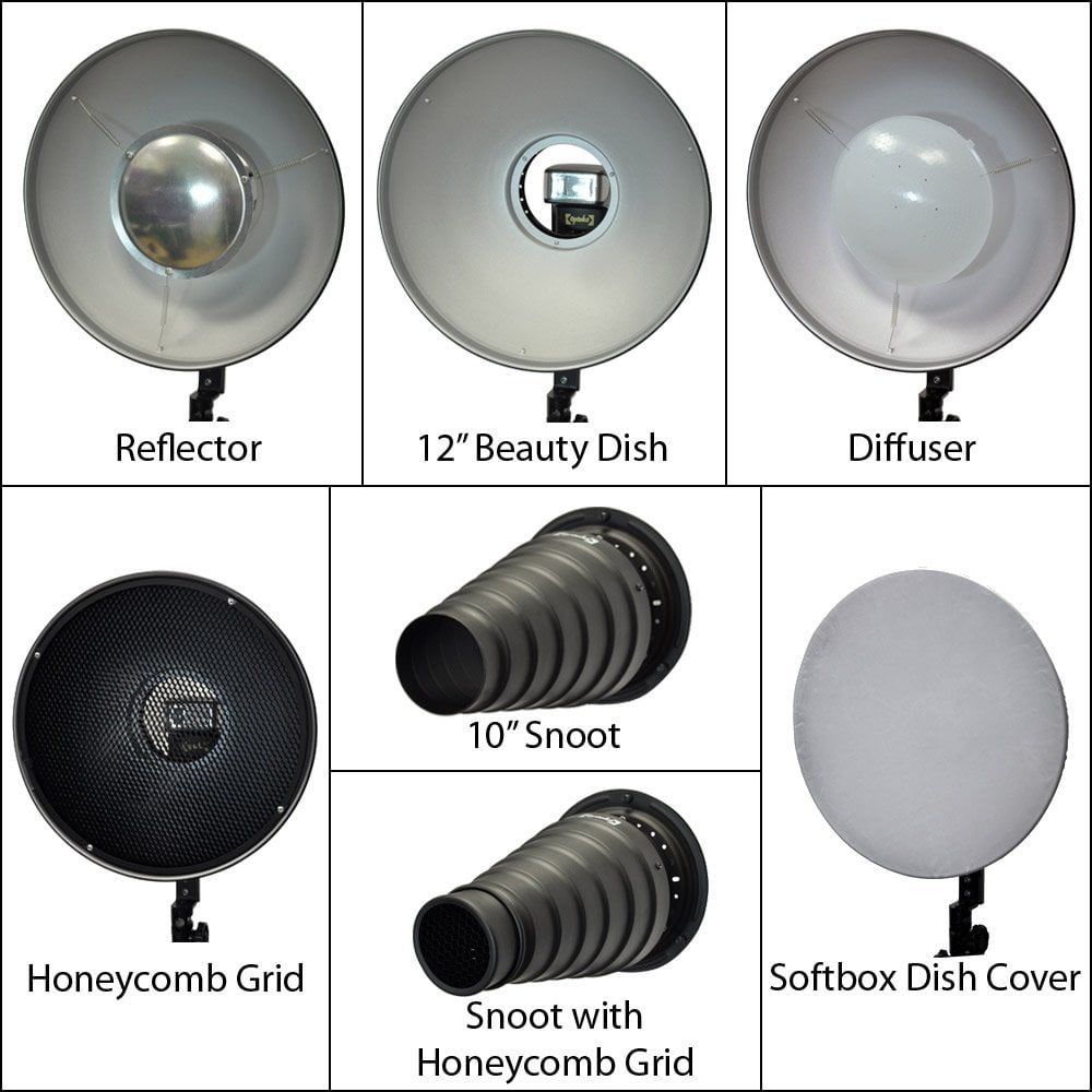 Opteka BD-100 12-Inch Beauty Dish / 10-Inch Snoot Professional Studio ...