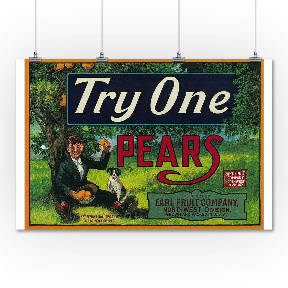 Try One Pear Crate Label (36x54 Giclee Gallery Print, Wall Decor Travel ...