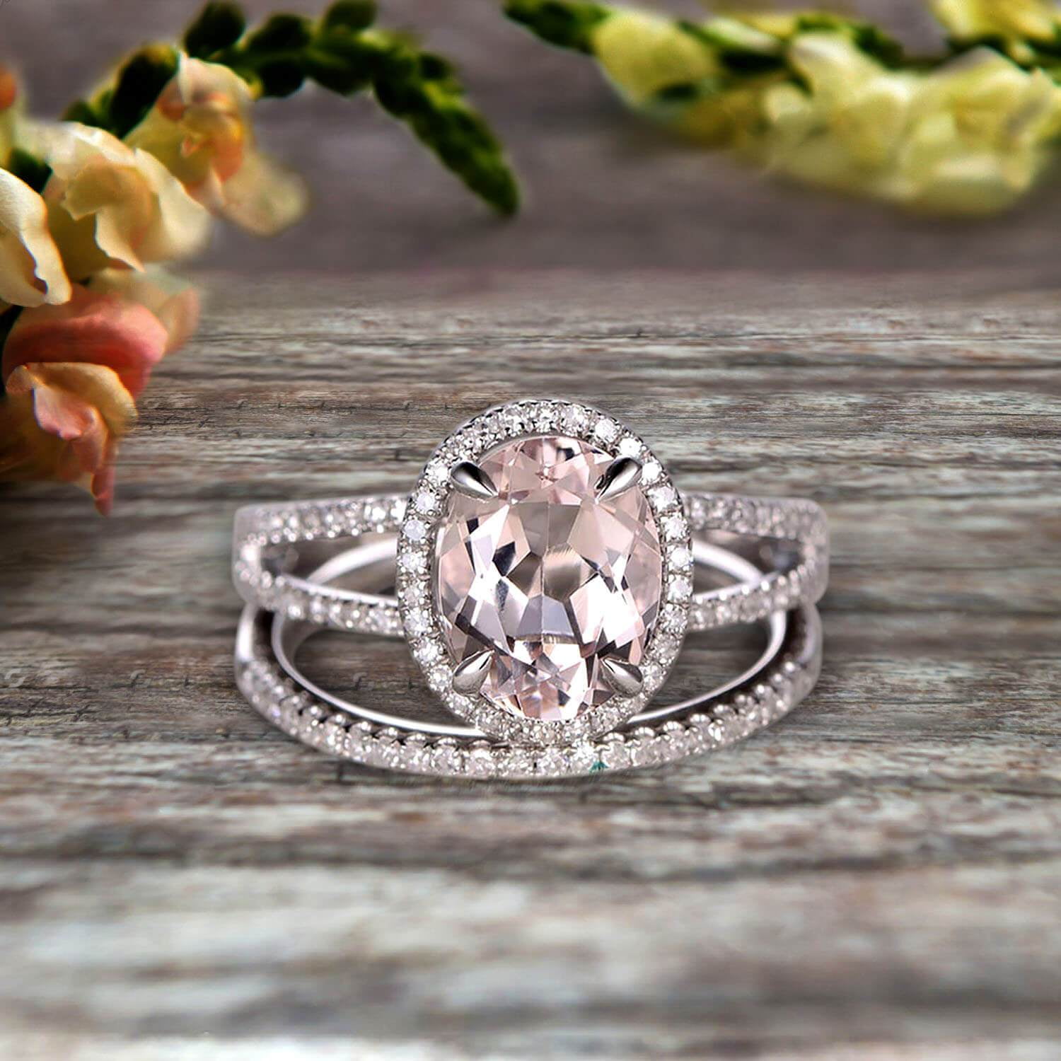 2.75 Carat Morganite Engagement Ring On 10k White Gold Halo Design ...