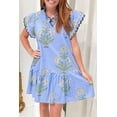 Boho Floral Mini Dress for Women – Sky Blue Embroidery Short Sleeve ...
