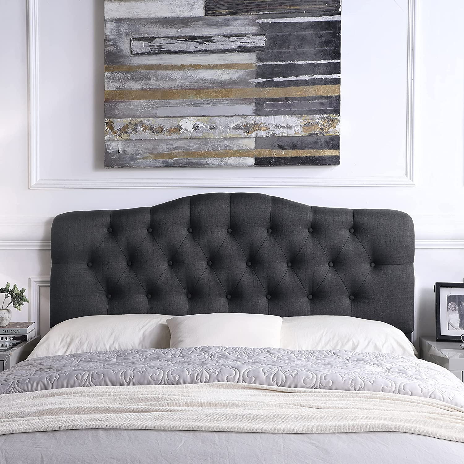 SOURCE Givanna Upholstered Headboard, Full, Metal Gun - Walmart.com